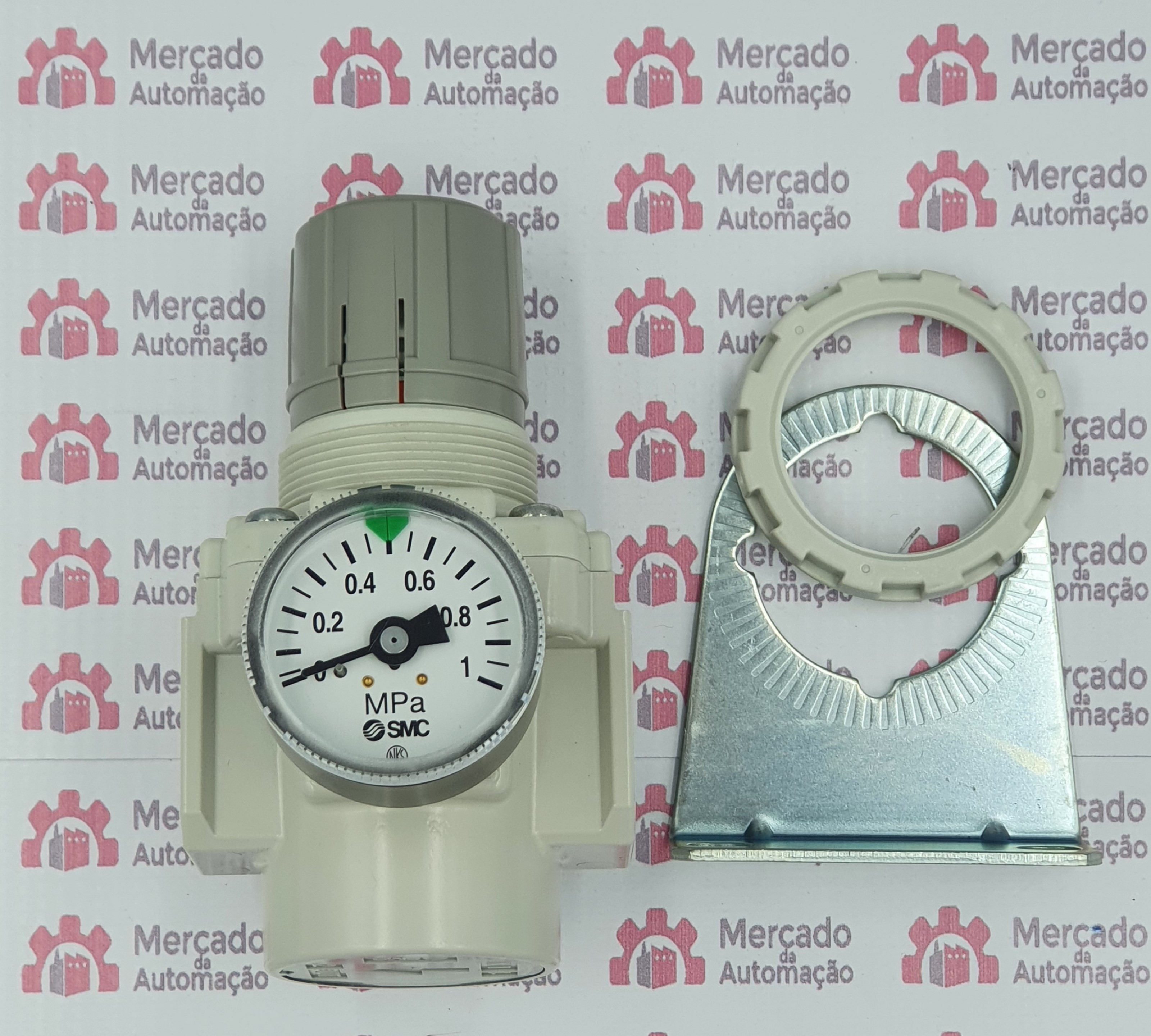 Regulador de pressão SMC AR40-F04BG-B rosca 1/2 com suporte e manômetro - mercadodaautomacao